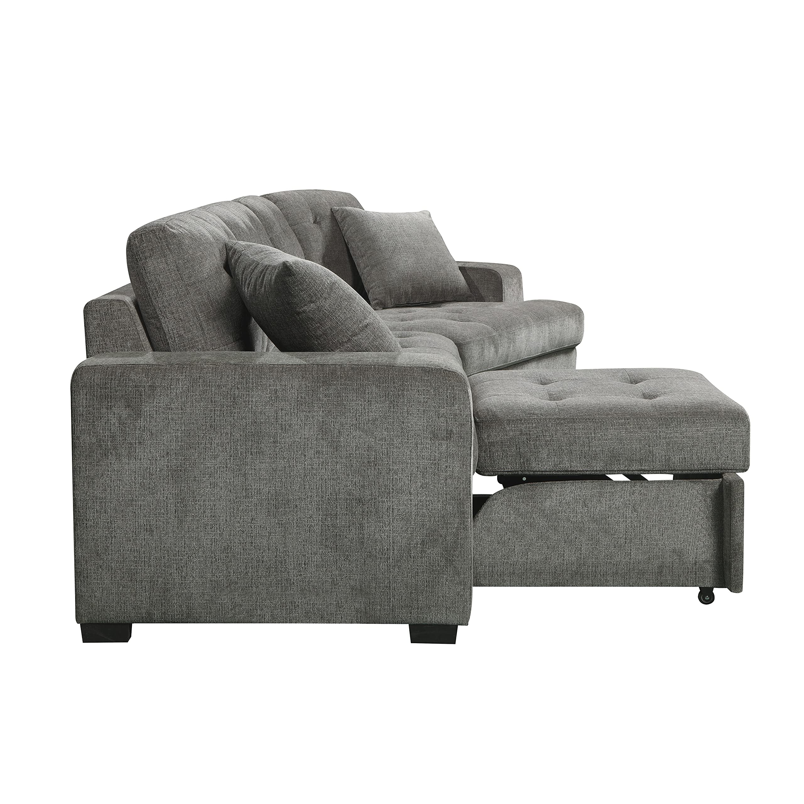 Lexicon Mid Century Modern 2-Piece Sectional Sofa with Pull-Out Ottoman, Chenille Fabric Convertible Sectional Couch Lounge Sofa with Cuddler for Living Room, Bedroom, Office, Apartment, Gray