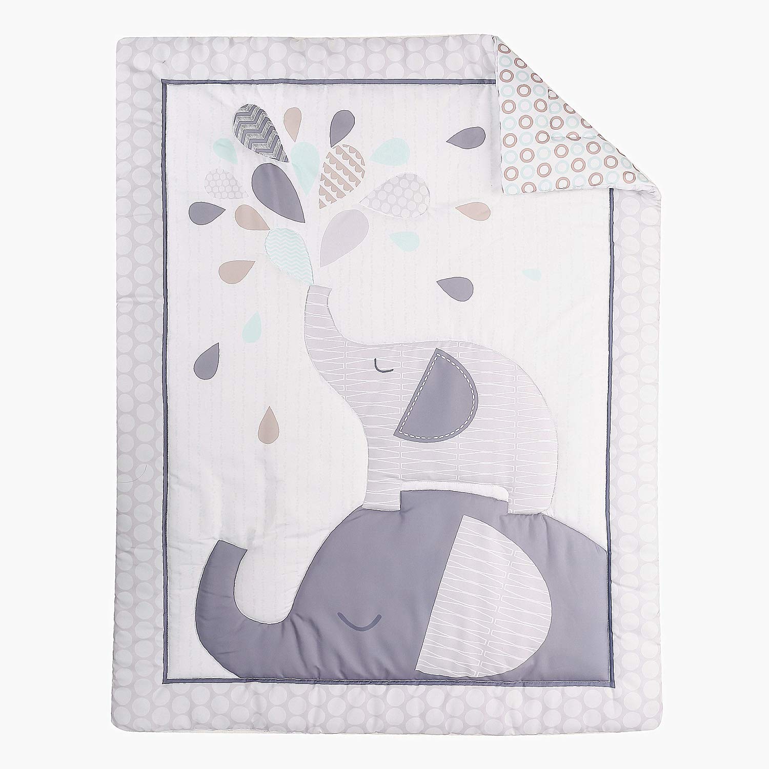 4piece Elephant Nursery Bedding Baby boy Crib Bedding Set Toddler Bedding Microfiber Embroidered Grey | Crib Comforter, Fitted Sheet, Dust Ruffle,Blanket