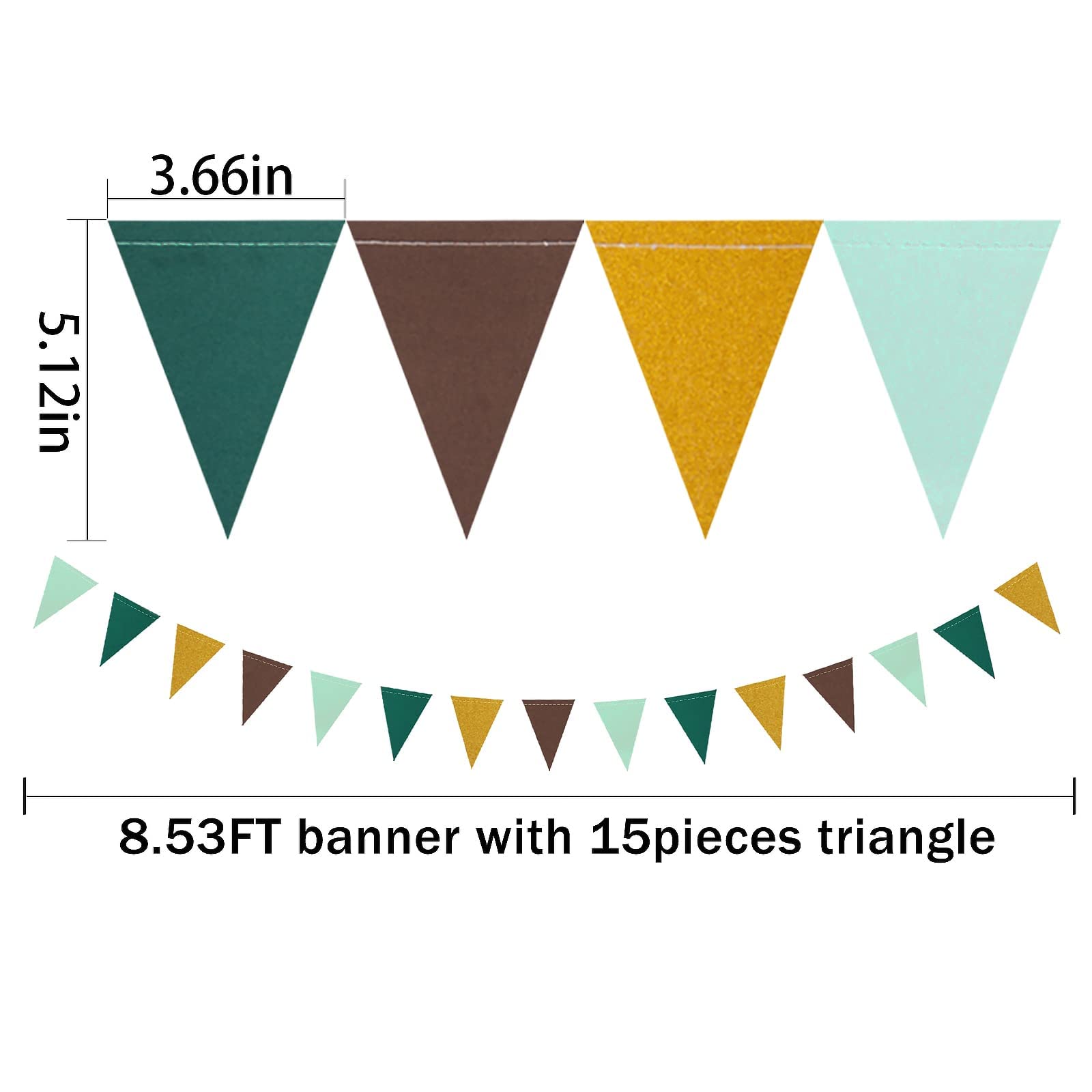 Sage-Green Gold Brown Party Decorations - 2 Pack Paper Pennant Banner Triangle Flags Hanging Backdrop Decor For Gender Neutral Baby Shower,Bridal Shower,Birthday With Boho,Rustic,Forest,Woodland Theme