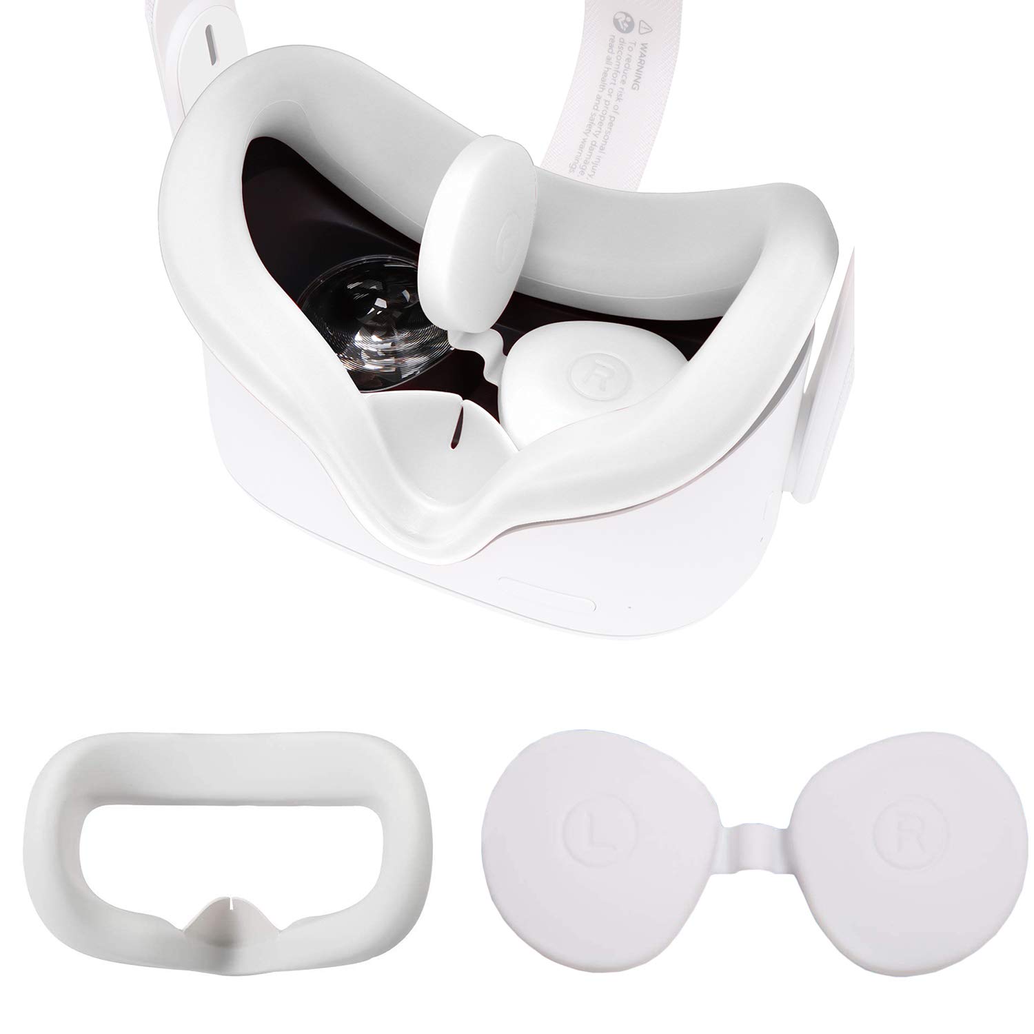 VR Face Silicone Cover Mask Combo with Protective Lens Cover for Quest 2 Headset Face Pad Cushion Accessories Set Sweatproof Lightproof by X-super Home (White, Quest 2)