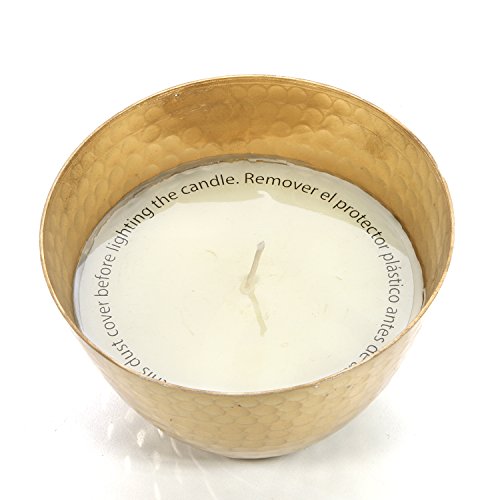 Hosley Gold Metal Hammered Lemon Thyme Scented Candle 4.5 Inch Diameter Ideal GIFT for Bridal Weddings Parties Special Events Spa and Aromatherapy P1