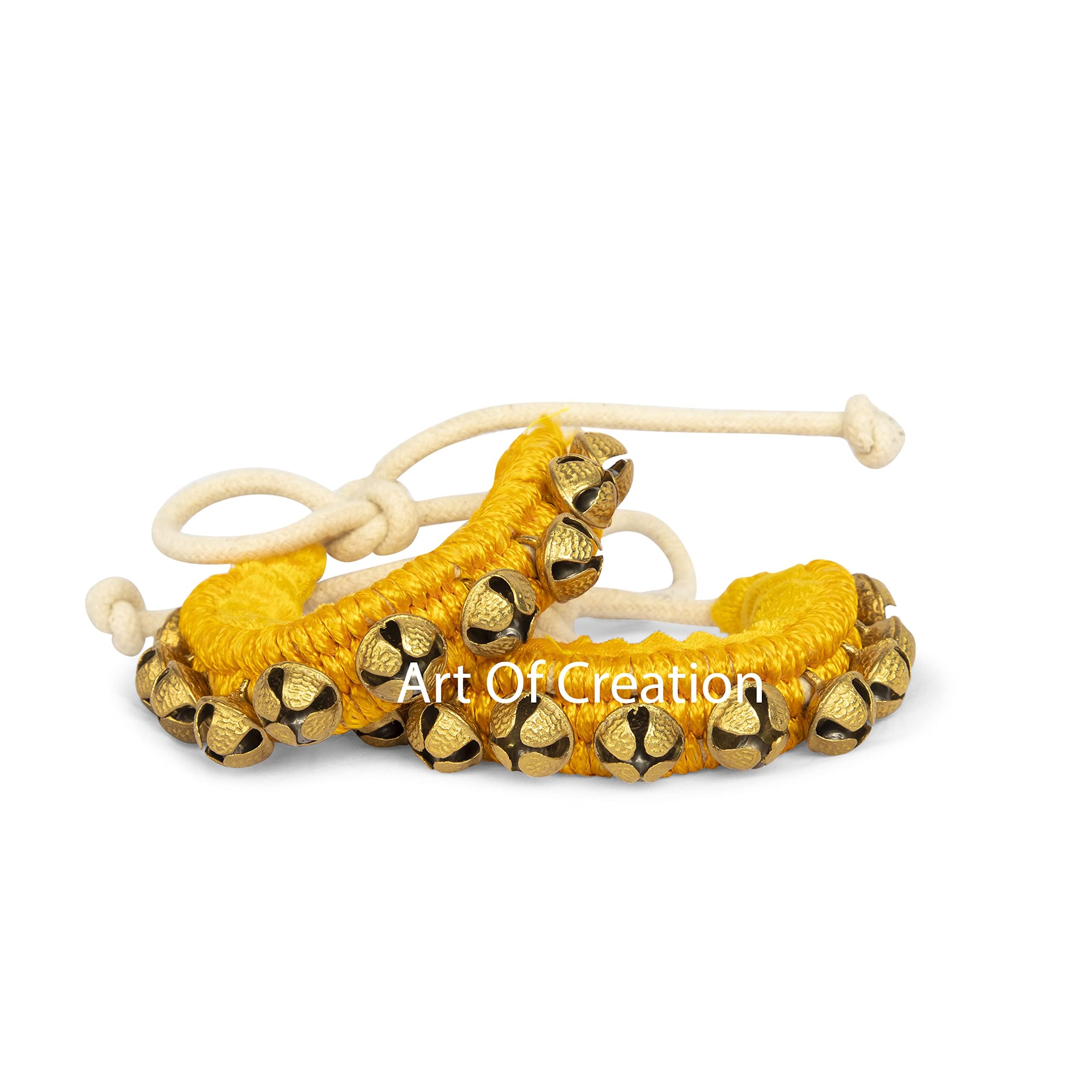 Art Of Creation Kathak Dancing Ghungroo Anklet Pair Yellow 1 line Indian Classical Dancers Musical Instrument Bharatnatayam Ghungru (Yellow) 20 Bell