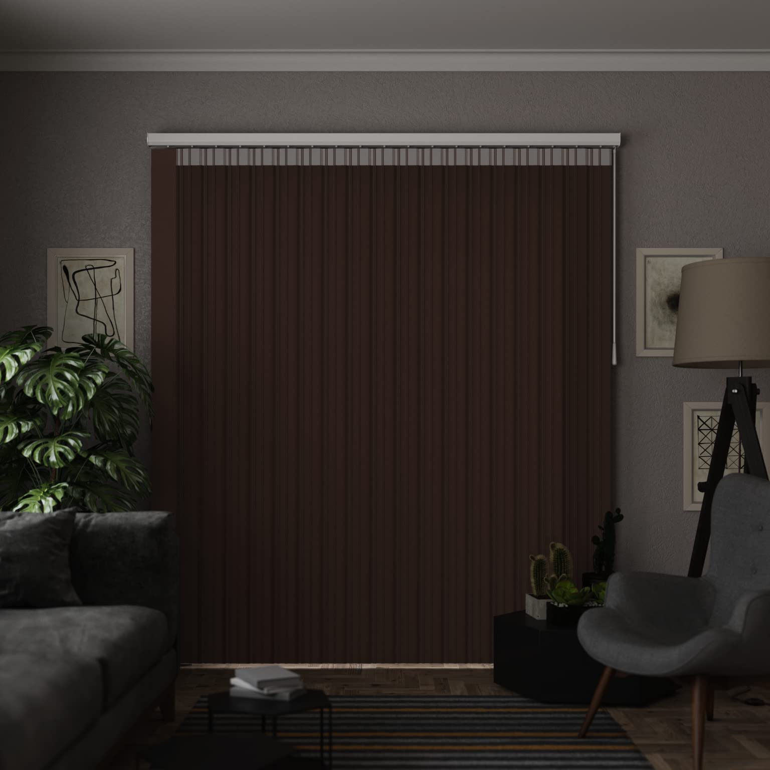 84'' H Brown Color Vertical Fabric Blinds walkthrough Curtain with Built in Sheer Door Blinds Blinds & Shades Blackout Blinds Window Shade Vertical Blinds for Sliding Doors , Sliding Blinds, White