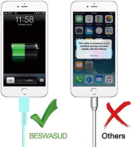 sharllen iPhone Charger Cables iPhone Cords 5 Pack 3/3/6/6/10FT Nylon Braided iPhone Lightning Cable Fast USB Charging Cable Long Cord Compatible iPhone11/Xs/Max/XR/X/8/8P/7/6/5/iPad/iPod Green