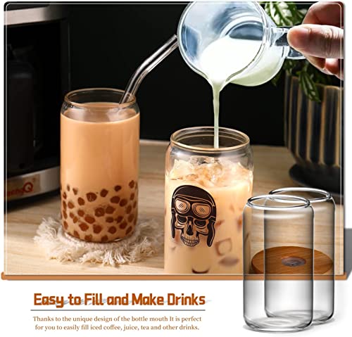 DWTS DANWEITESI Glass Cups with Lids and Straws 6pcs,16oz Glass Iced Coffee Cups with Lids- Glass Coffee Cups,Drinking Glasses with Bamboo Lids