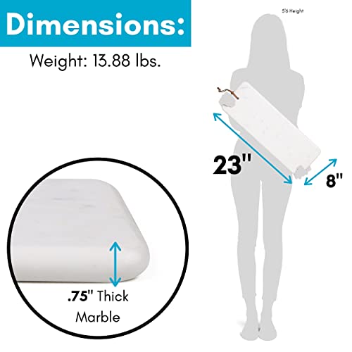 BIRDROCK HOME 23" Marble Serving Board | 100% Natural, Premium Marble | 23" L x 8" W | Charcuterie Board for Party Appetizers | Kitchen Platter for Food | Fruit Display - White