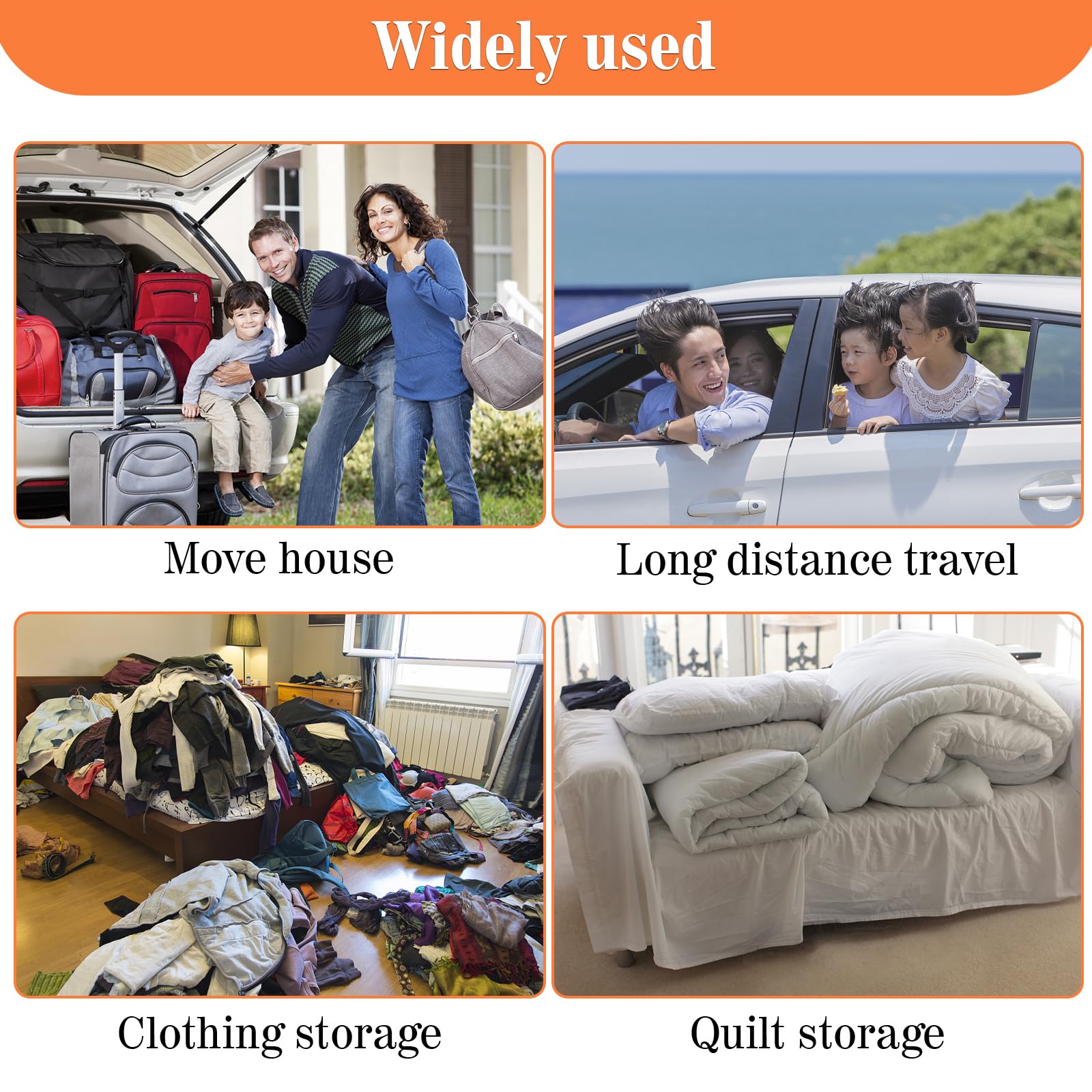 4X Heavy Duty 100L Extra Large Moving Bags with Carrying Handles & Zippers, Easy Storage Tote for Home Essentials, Space Saving, Clothes, Moving, College Dorm, Traveling, Camping (Mixed Color 4 Bags)