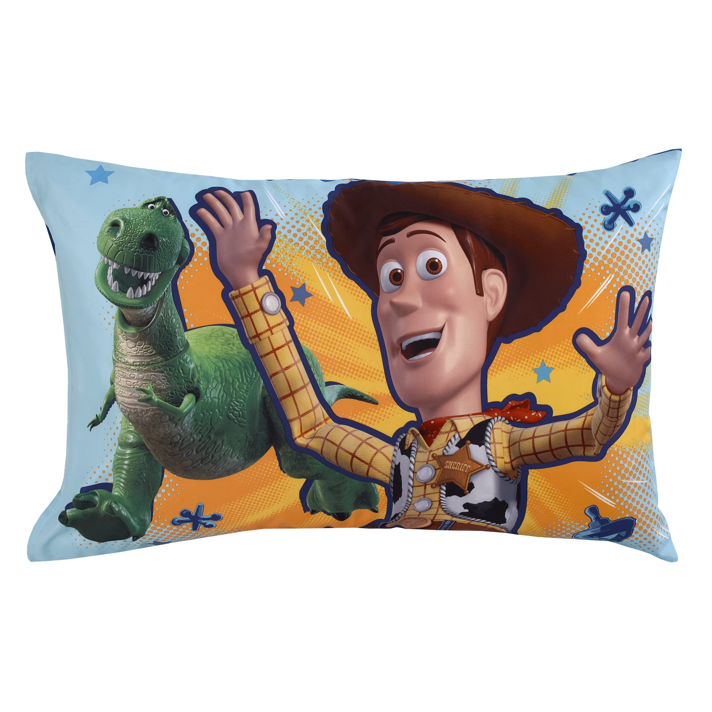 DISNEY Toy Story Power Up 2 Pack Fitted Sheet and Pillowcase Toddler Sheet Set, Blue/Green