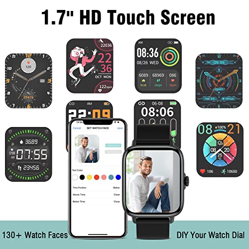 AMIHUSEl Smart Watch 1.7" Touch Screen Call Answer Receive/Dial, Fitness Tracker Smart Watches for Android iOS Phones, IP67 Waterproof with Sleep/Heart Rate Activity Tracker Smartwatch for Man