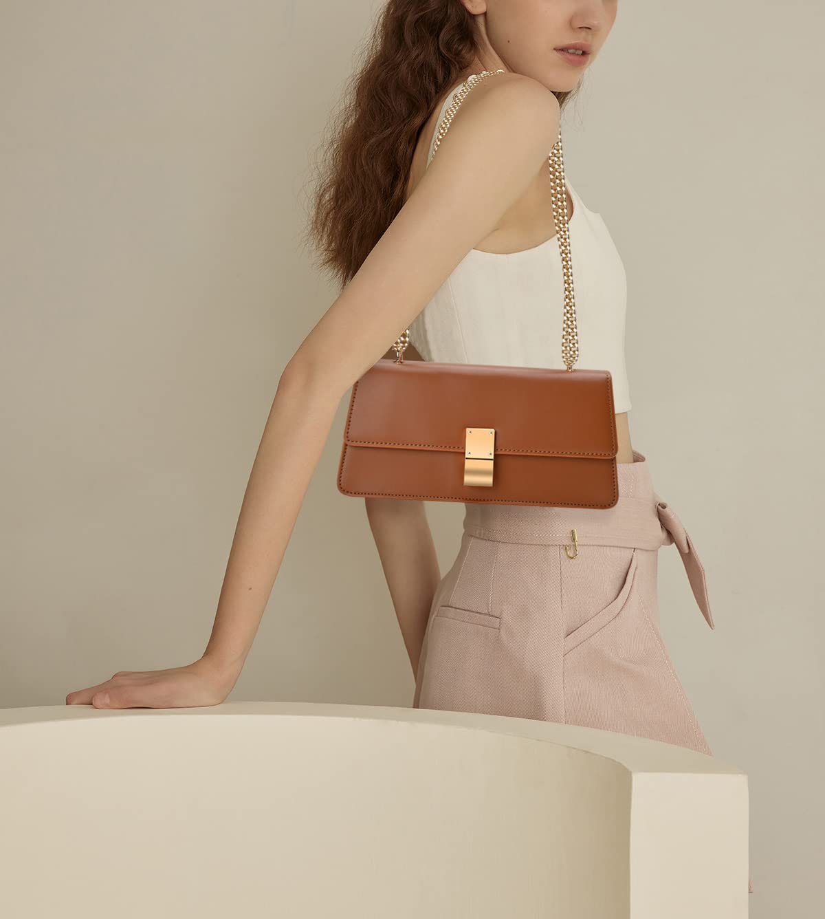 GM LIKKIE Crossbody Shoulder Bag for Women, Medium Ladies Clutch Purse, Trendy Y2K PU Leather Handbag (Brown)