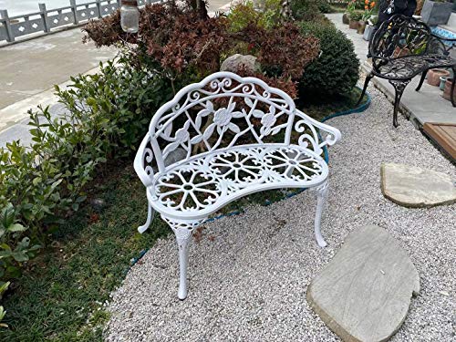 C/G Patio Balcony Bench Double Seat, Anti-Rust Cast Aluminum Patio Garden Bench for Park Yard Outdoor Furniture White