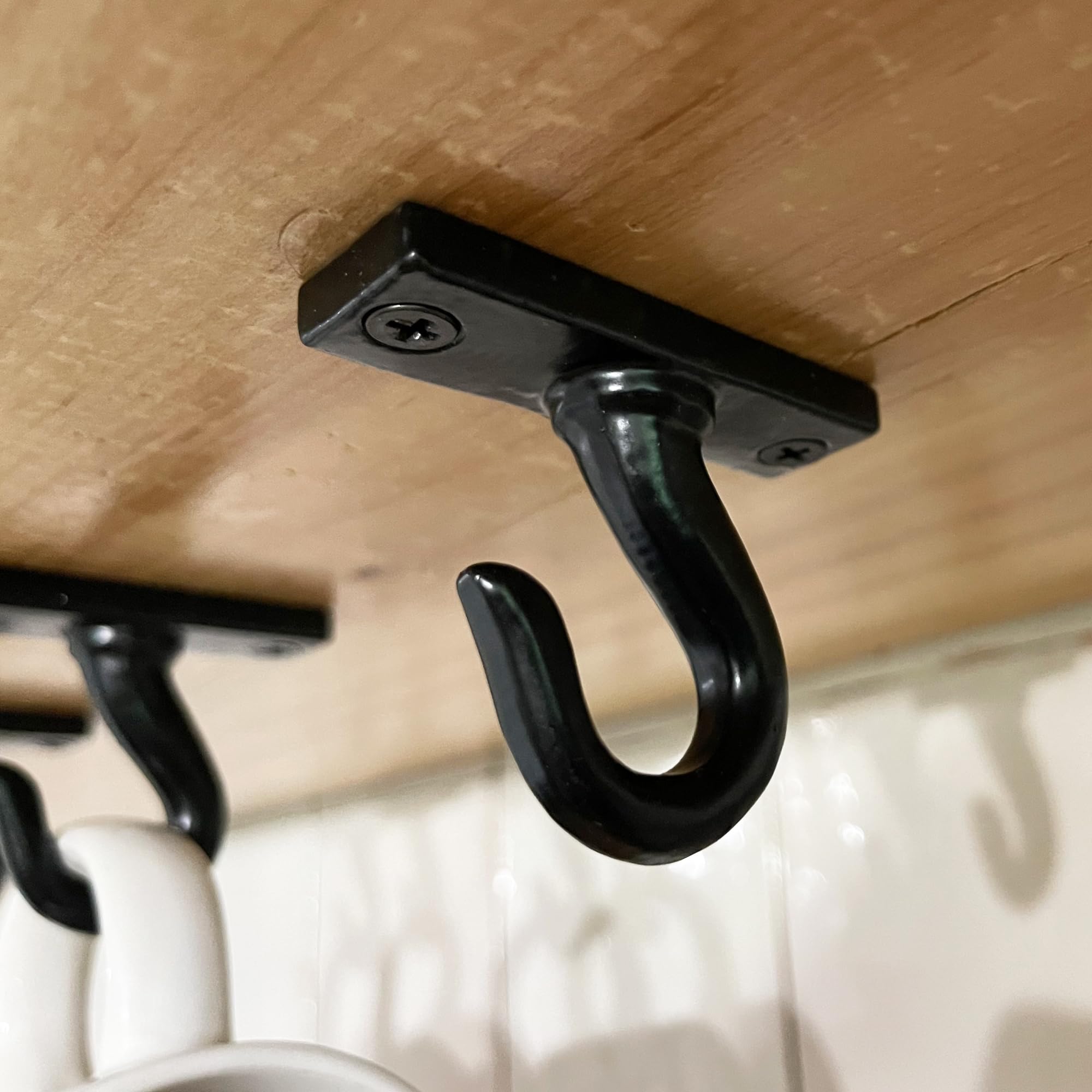 Antique Hardware Depot - 2.5β-Under Cabinet or Shelf Coffee Mug Holder β Cup Hooks Separator β Decorative Black Iron Hangers - Create Rack Under Counter or Wall β Cups, Keys, & Utensils (4-Hooks)