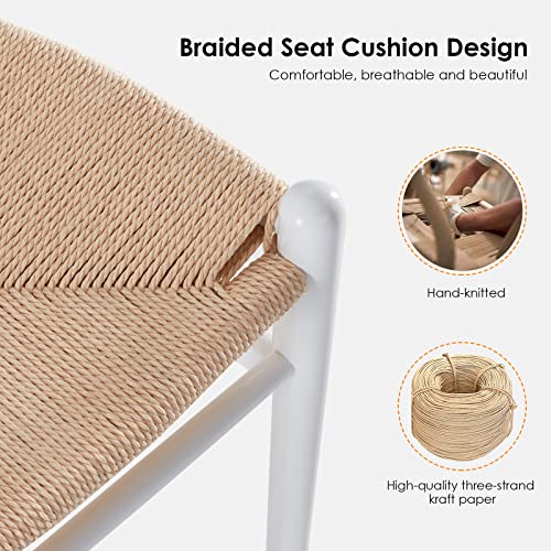 Farini Dining Room Chairs Wishbone Rattan Chair Solid Wood Armchairs Y Shaped Backrest Hemp Seat for Home Restaurant Fully-Assembled(Set of 2,White-Beige Seat)