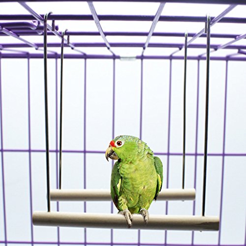 Youngy Natural Wooden Birds Perch Parrots Hanging Swing Cage Pendant Toys Stand Holder - L