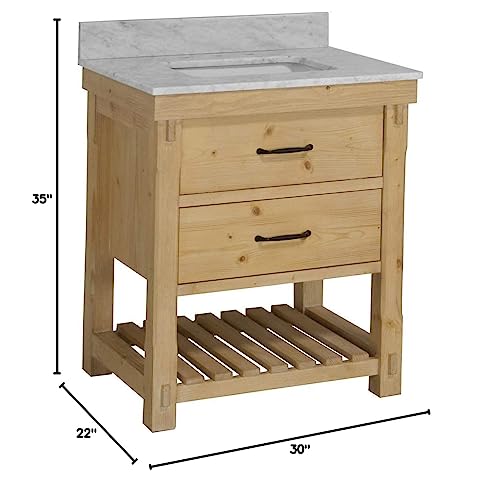 Birmingham 30-inch Bathroom Vanity (Carrara/Driftwood): Includes Driftwood Cabinet with Authentic Italian Carrara Marble Countertop and White Ceramic Sink