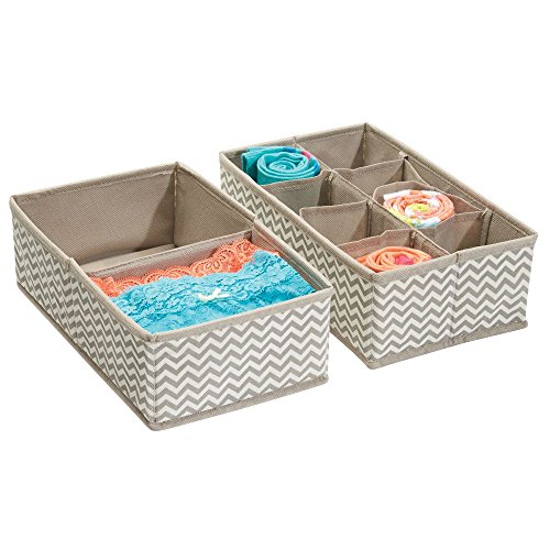 iDesign Chevron, 10 Compartments, InterDesign Fabric Dresser Drawer Storage Organizer for Underwear, Socks, Bras, Tights, Leggings-Set of 2, Taupe/Natural