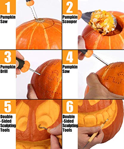 Upgraded 17 PCS Pumpkin Carving Kit for Adults & Kids with Professional Detail Sculpting Tools, Heavy Duty Stainless Steel Knife Set with Carrying Case for Halloween Decoration