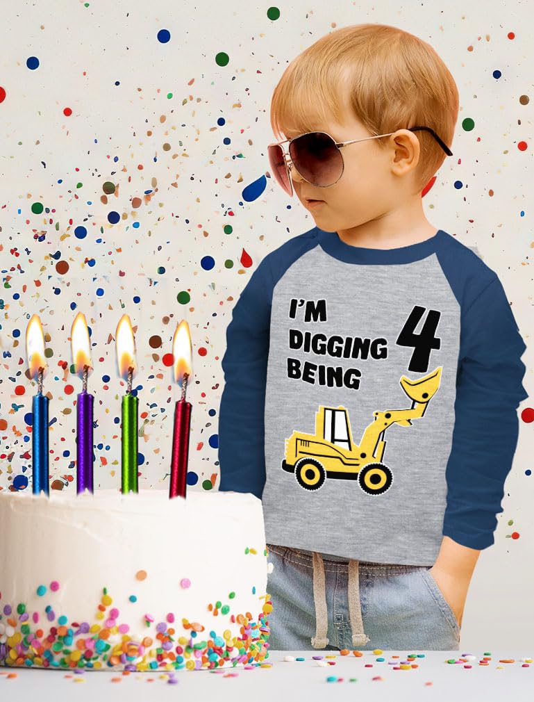 I'm Digging Being 4 4th Birthday Shirt Boy Kids 3/4 Sleeve Baseball T-Shirt 4T Blue