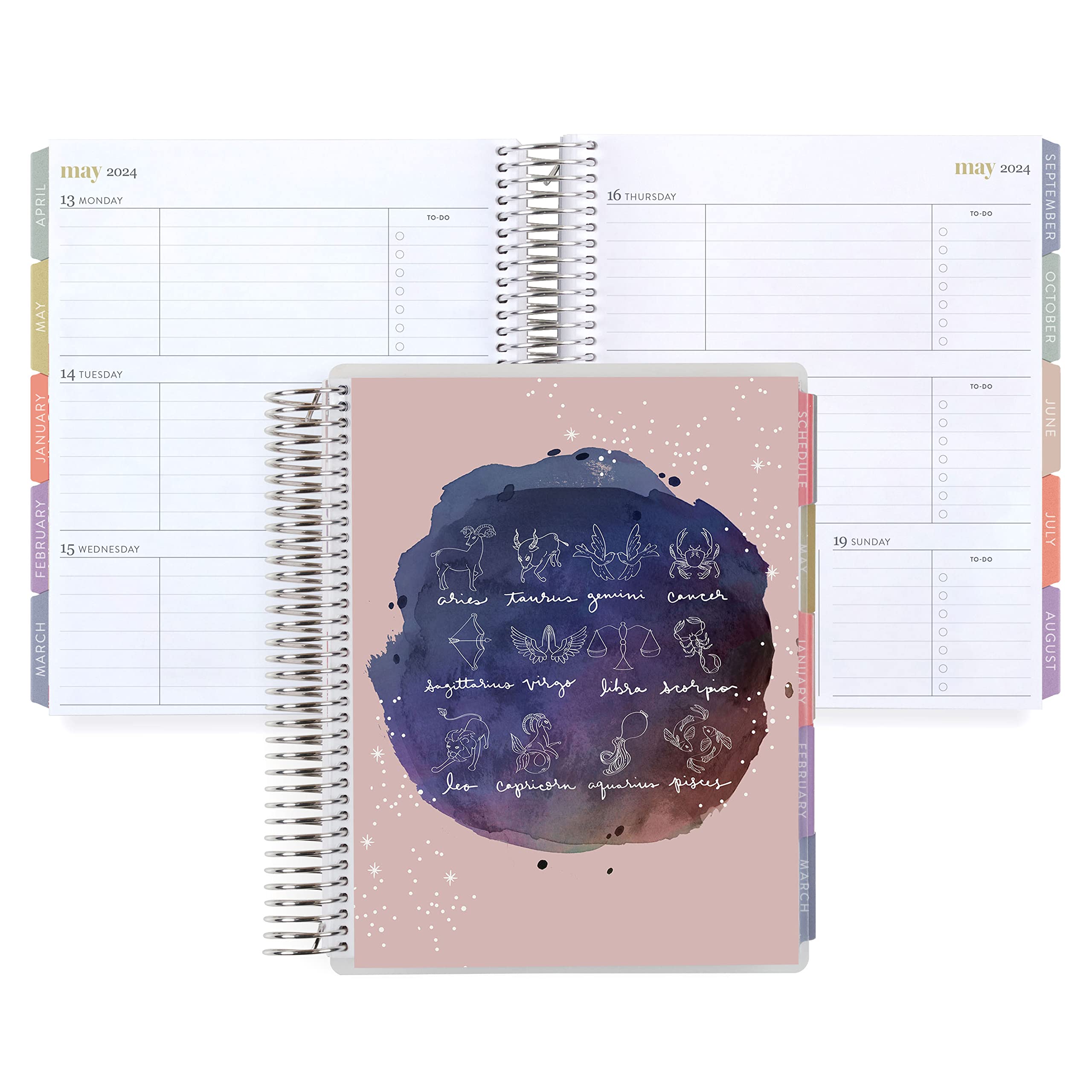 7" x 9" Academic 12 Month Planner Spiral Bound (July 2023 - June 2024) - Astrology Cover + Colorful Cosmos Theme. Pages for Class Schedule, Projects & Exams. 80 lb. Thick Paper - Erin Condren