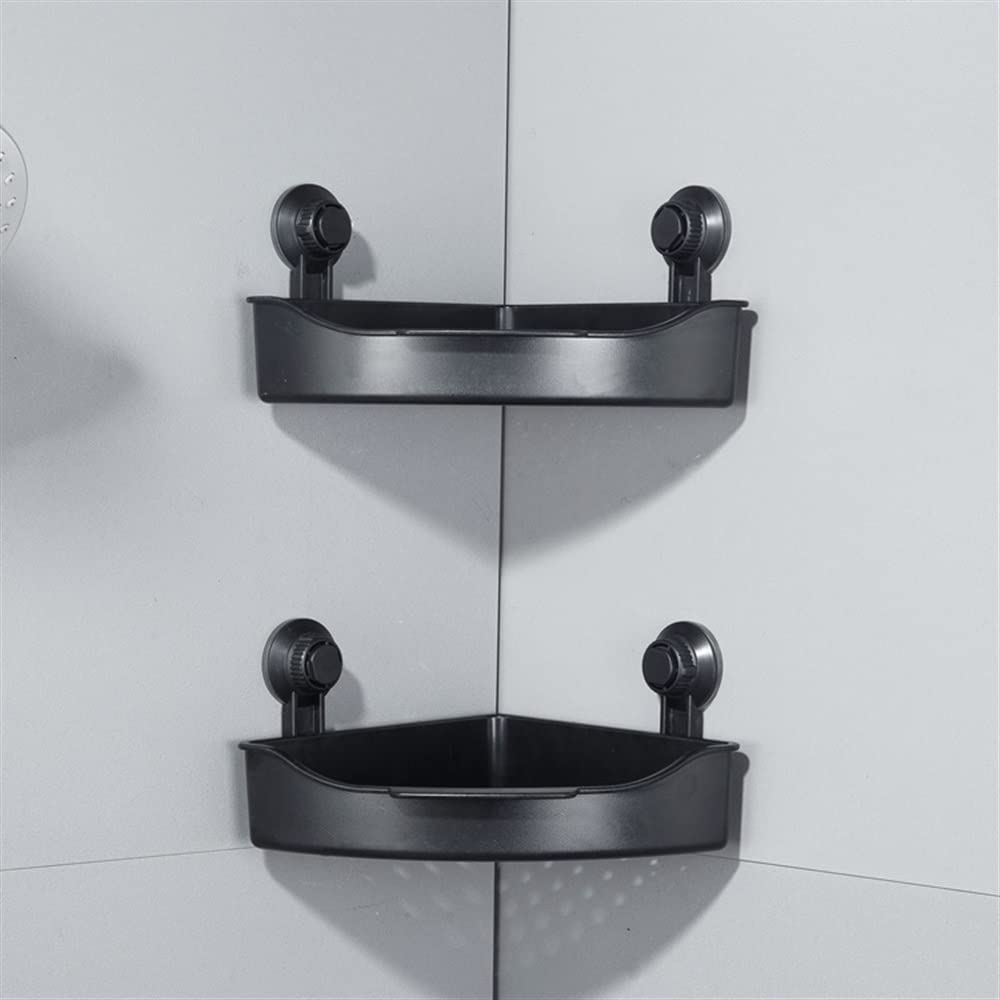 ANNBKA Shower Shelf Racks ABS Bathroom Corner Storage Rack, Suction Cup Bottle Holder Plastic Kitchen Storage Rack Shelves Shower Caddy (Color : Black- 2 tier)