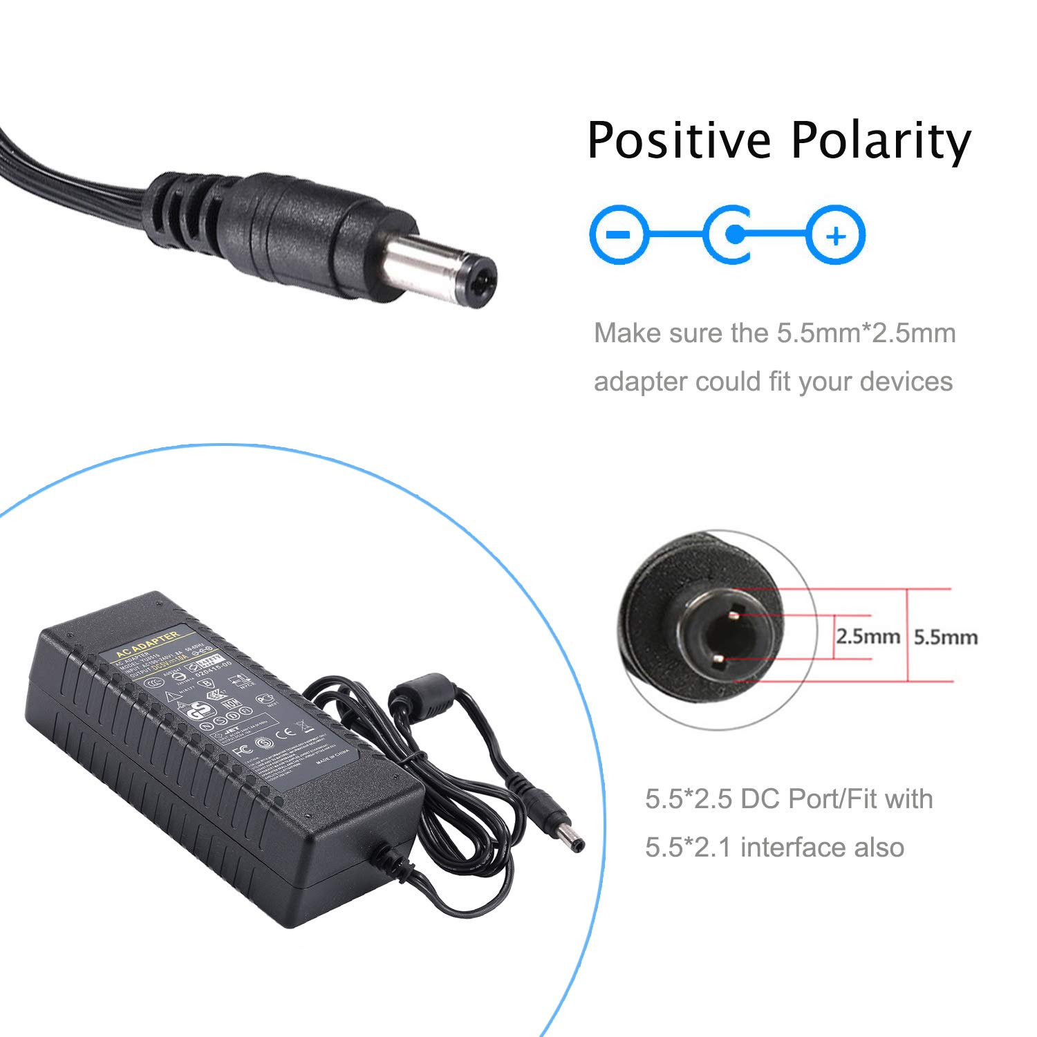 COOLM 5V 10A Power Supply Adapter AC 100-240V to DC 5 Volt 10amp DC5V10A 50W Converter 5.5x2.5mm DC Output Jack for CCTV Camera WS2812B WS2811 WS2813 SK6812 LED Strip