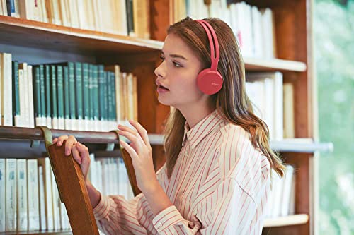 Sony WH-CH400 Wireless Headset/Headphones with mic for phone call, Red