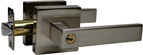BodShell Door Handle Lever - Contemporary Interior and Exterior Entry Door Handle Lock Set for Main Front and Back Doors with Keys (Satin Nickel, Entry (Keyed), 1)