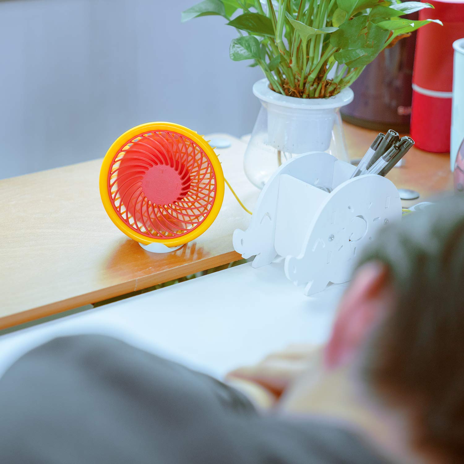 5 Inch Mini USB Desk Fan, 3 Speeds, Quiet Work Noise, USB Powered, Gravity Sensor Switch, 5 Foot Cable, Orange Fan For Home and Office