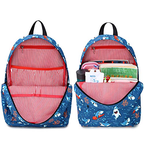 CAMTOP Backpack for Kids, Boys Preschool Backpack with Lunch Box Toddler Kindergarten Shark School Bookbag Set (Y028-2 Shark-Navy Blue)