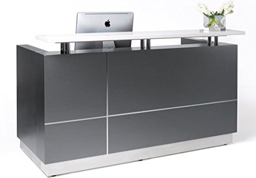 GW FURNITURE Modern Space Grey Reception Desk(63") with Quartz Stone Counter TOP