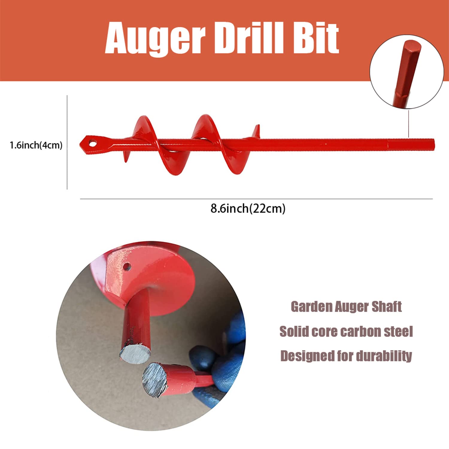 Bit for Planting 1.6"(D) x8.6"(L), Garden Ground Earth Spiral Drill Bit for 3/8" Hex Drive Drill Auger Bulb Planter Drill Bit Post Hole Digger Solid Shaft Heavy Duty Auger Spiral Drill Bit