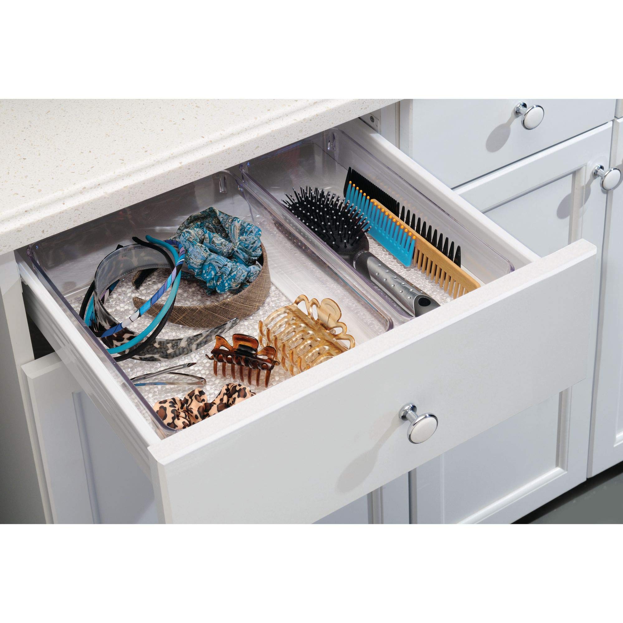 iDesign Rain Plastic Storage Organizer Bin, Container for Bathroom, Bedroom, Vanity, Kitchen Storage, 12" x 9" x 3", Clear,Clear