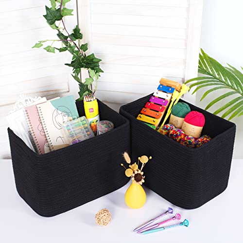 MINTWOOD Design Storage Basket for Shelves, Playroom and Classroom Storage Basket, Book Basket, Decorative Storage Cube Bin, Woven Closet Organizer, Baby Nursery Basket, Full Black