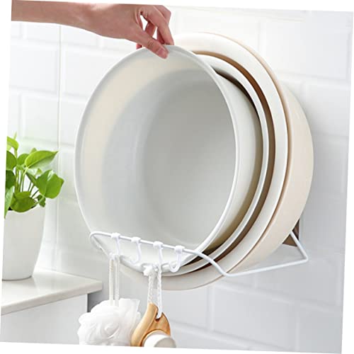 Cabilock 1pc Wall- Kitchen Wall-Mounted Basket Stand Washbasin Storage Organizer Simplicity Holder Rack for Hook Bathroom Hanging Pan with Dish Shelf Basin White Mounted Multifunctional