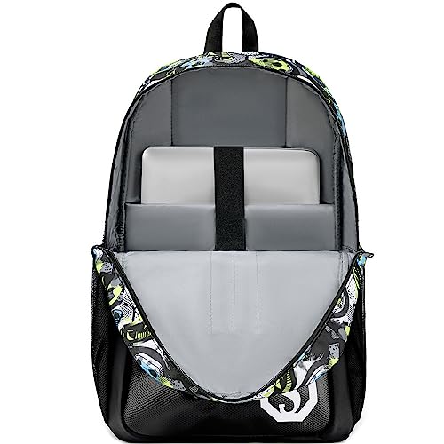 CAMTOP School Backpack Kids Boys Soccer Bookbag Set Student Backpack with Lunch Box and Pencil Case (Football,Graffiti Print)