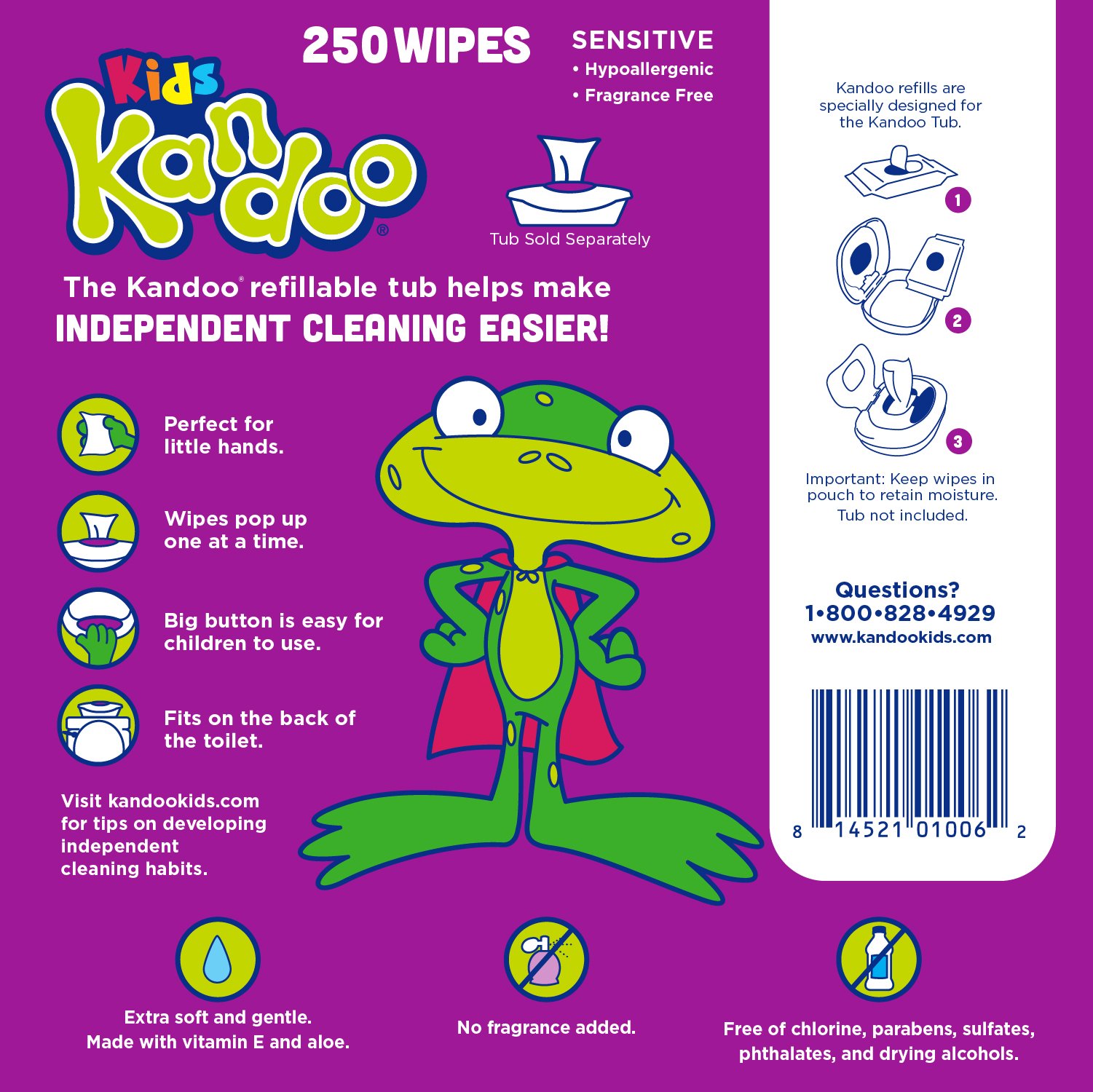 Flushable Wipes for Baby and Kids by Kandoo, Unscented for Sensitive Skin, Hypoallergenic Potty Training Wet Cleansing Cloths, 250 Count, Pack of 5