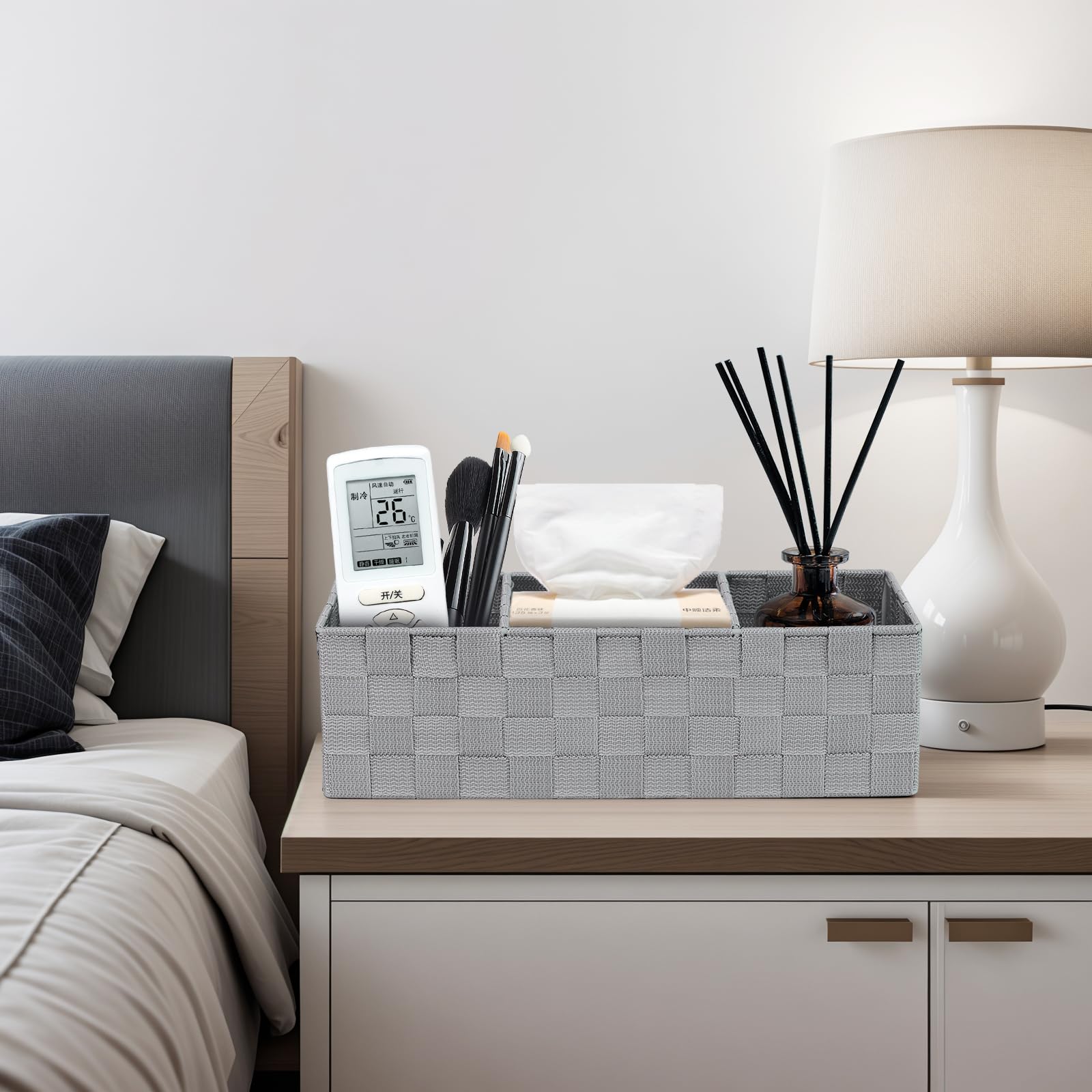 ArcaGuru Bathroom Baskets Organizer, Toilet Tank Baskets Organization Containers Woven Small Basket Decor Storage Holder for Organizing Dresser Bathroom Countertop, Set of 2 (Light Gray)