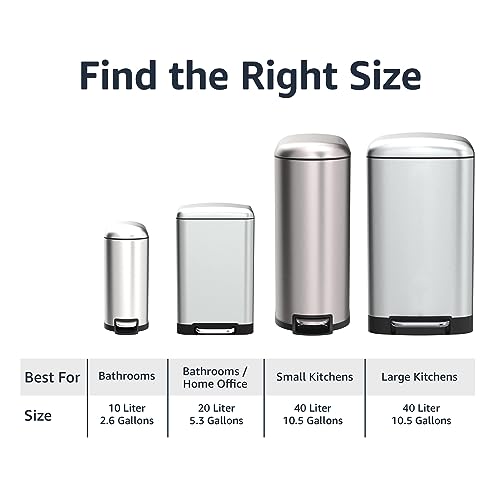Amazon Basics Smudge Resistant Small Rectangular Trash Can with Soft-Close Foot Pedal, 20 Liter / 5.3 Gallon, Nickel