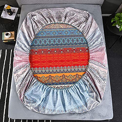 Boho Sheets Set Queen(4 PCS) Boho Colorful Tribal Striped Bed Sheets 14" Deep Pocket Ethnic Fitted Sheet Bohemian Flat Sheets 2 Pillowcases