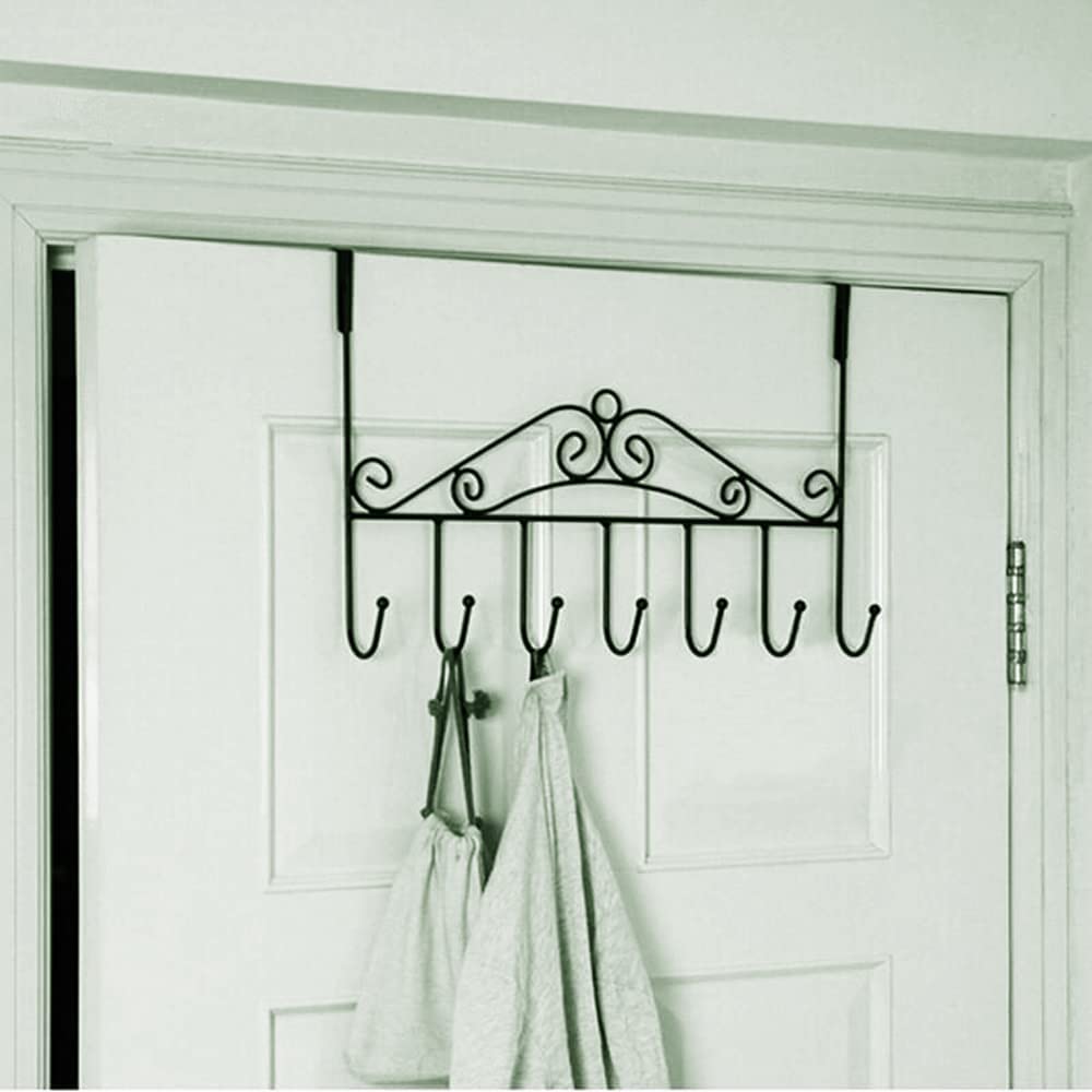 5 Pack Over The Door Hooks,Over The Door Hanger Towel Rack Coat Rack with 7 Hooks,Decorative Hanging Storage Rack Organizers for Hat,Clothes,Bedroom,Bathroom-Black