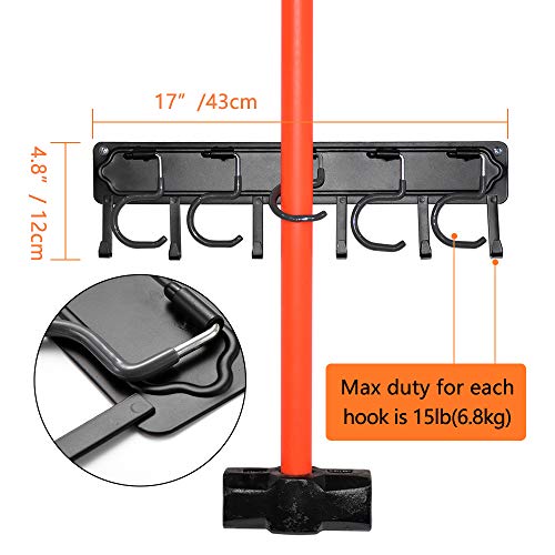 YueTong All Metal Garden Tool Organizer,Adjustable Garage Wall Organizers and Storage,Heavy Duty Wall Mount Holder with Hooks for Broom,Rake,Mop,Shovel.(1 Pack)