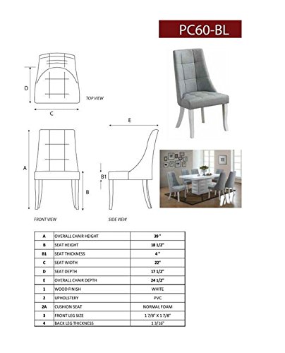 Kings Brand Furniture Milan 7 Piece White Modern Rectangle Dinette Dining Room Table & 6 Grey Vinyl Chairs, 70.9" W x 39.4" D x 30.5" H