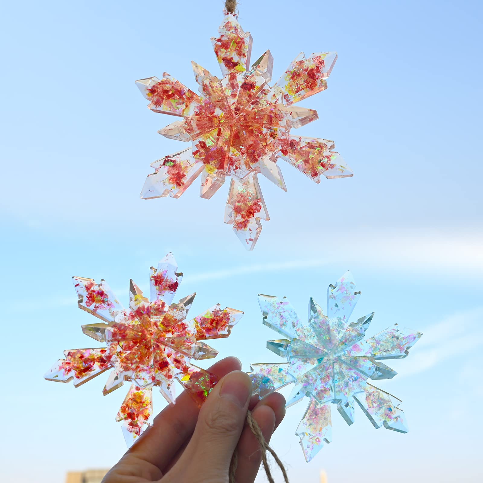 HUAKENER Christmas Resin Molds Silicone - 4 Pcs Big Snowflake Resin Mold, Christmas Ornament Resin Molds for Xmas Winter Decoration