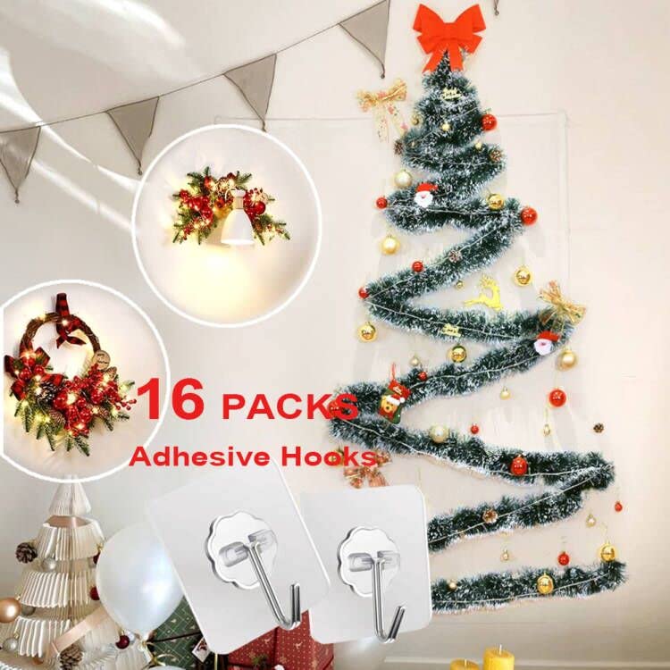 Adhesive Hooks for Hanging, Stainless Steel 16 Pack Sticky Wall Hooks 22lb(Max) Removable, Heavy Duty Self Adhesive Hooks Waterproof Oilproof for Bathroom Shower Kitchen Outdoor Towel Keys, Clear