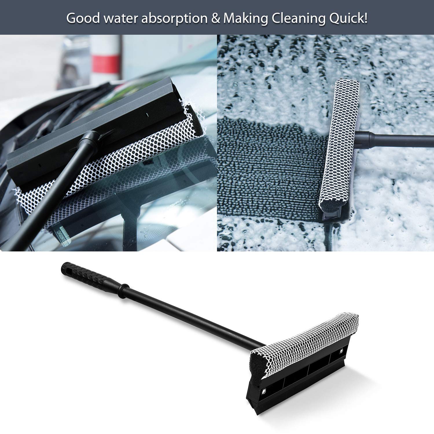 AD AIDO Car Windshield Wash Cleaner, with Long-Reach Handle, Unique Pivoting Head Window Glass Cleaner, Car & Home Interior Exterior Use (Black)
