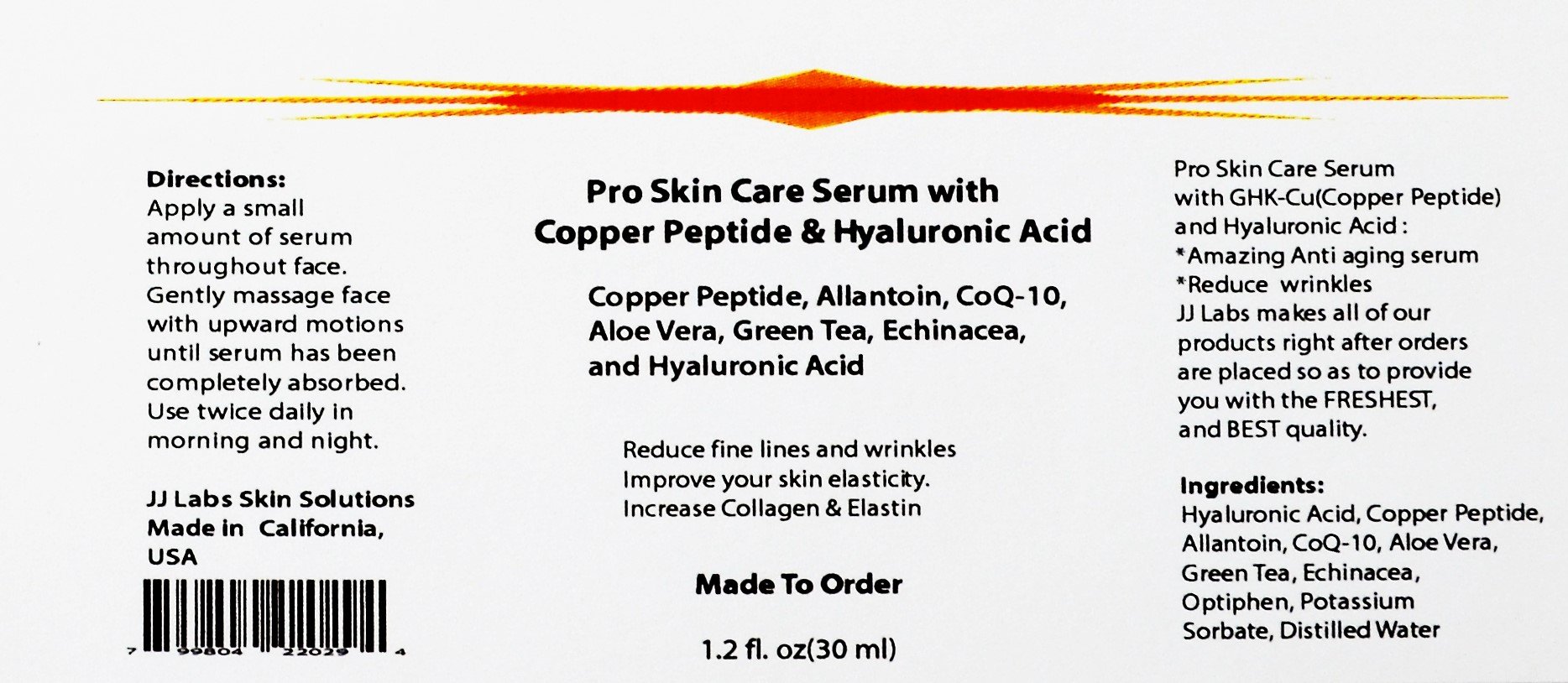 Copper Peptide (GHK-Cu) Pro Skin Care Serum with Hyaluronic Acid (1.2oz)
