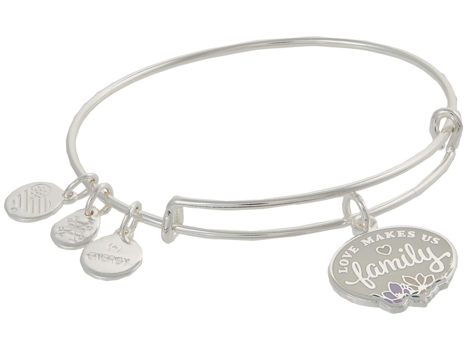 Alex and Ani Occasions Expandable Bangle for Women, Love Makes Us Family Charm, Shiny Silver Finish, 2 to 3.5 in, One Size (A21EBFAMSS)
