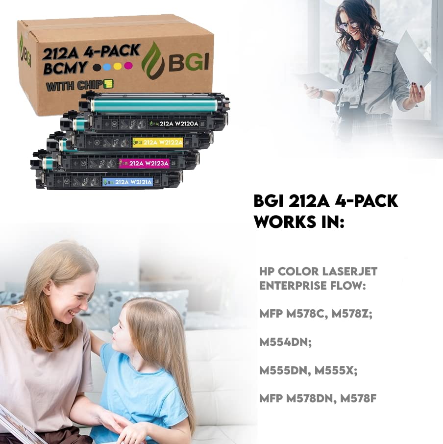 BGI Remanufactured Toner Cartridge Replacement for HP 212A 4-Pack for Use in M554 M555 MFP M578 | W2120A W2121A W2122A W2123A | TAA Compliant, STMC Certified, USA Remanufactured | with Chip