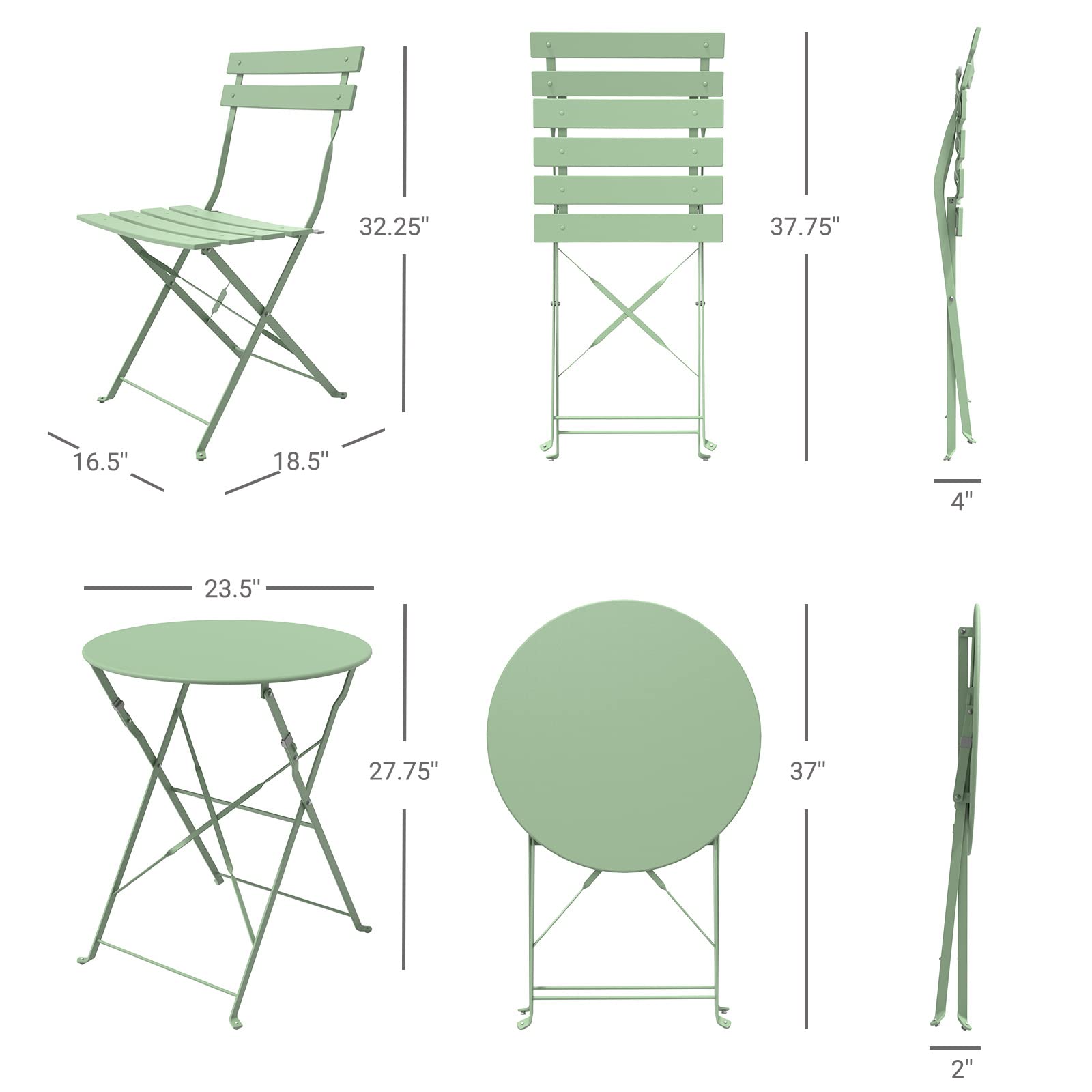 Grand patio 3-Piece Bistro Set Folding Outdoor Furniture Sets with Premium Frame Portable Design for Bistro & Balcony (Sage Green with Cushion)
