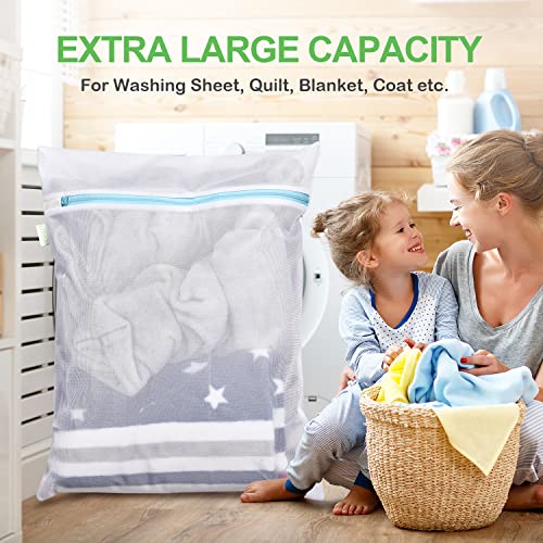 OTraki Large Mesh Washing Bag 43 x 35 in XL Laundry Bag Jumbo Washer Machine Net Protector for Travel Camp College Student Dorm Delicates Coat Dress Bedding Blanket Sheet Robe Cleaning Organizer Blue